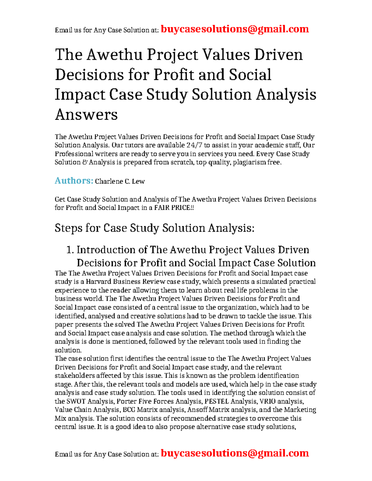 Case Solution The Awethu Project Values Driven Decisions for Profit and ...