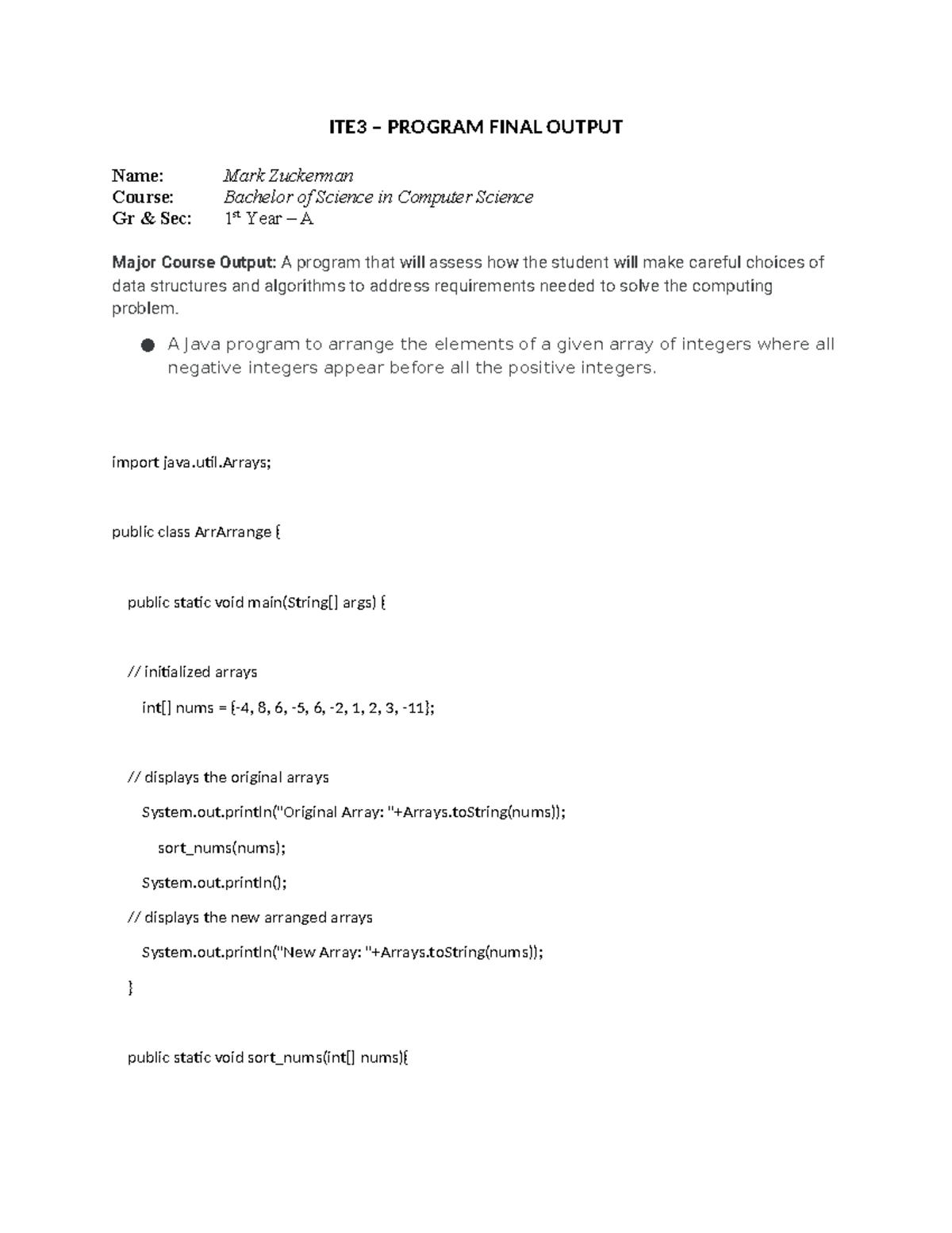 Final Output ITE3 Program - ITE3 – PROGRAM FINAL OUTPUT Name: Mark ...