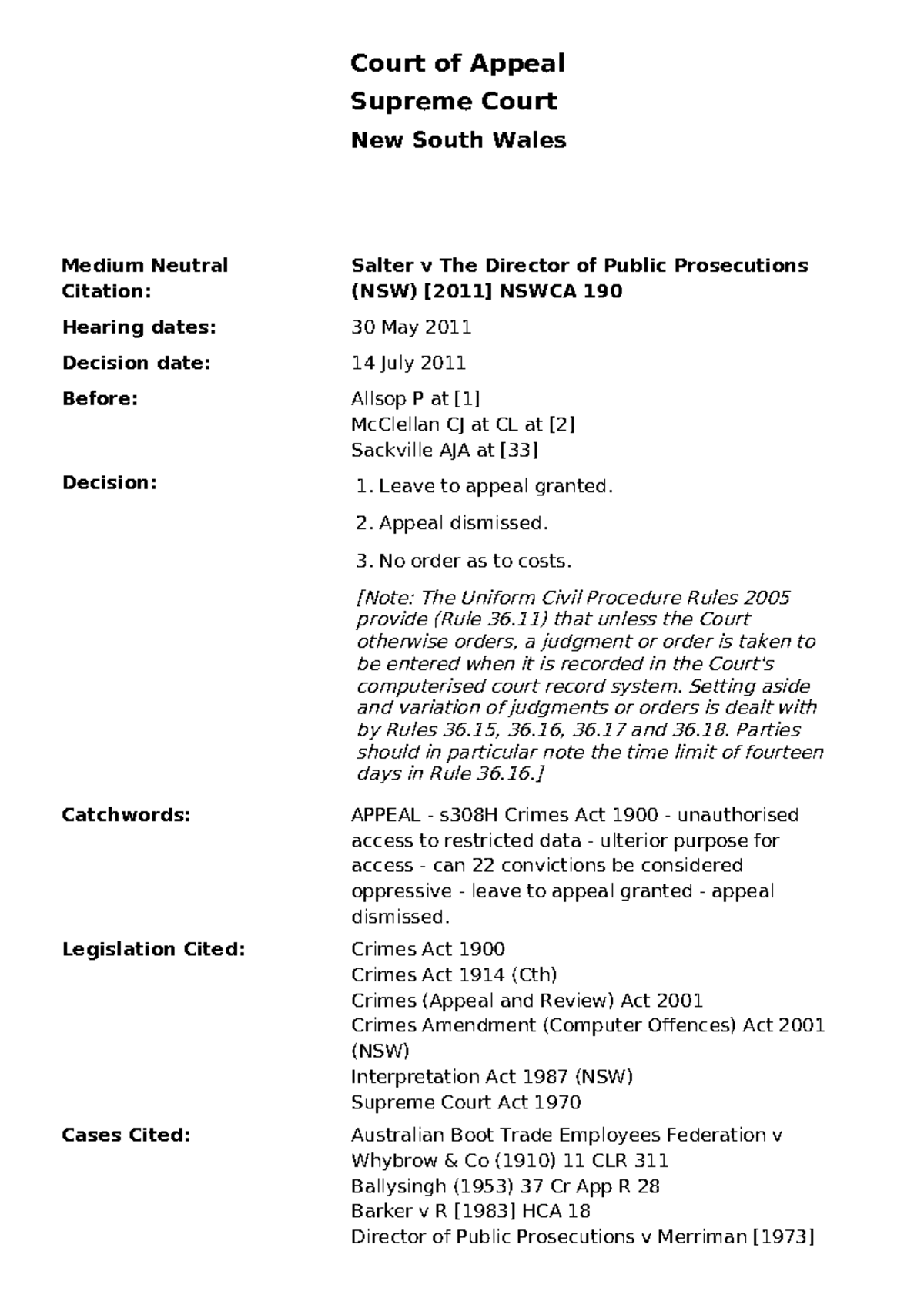 Salter v The Director of Public Prosecutions - Medium Neutral Citation ...
