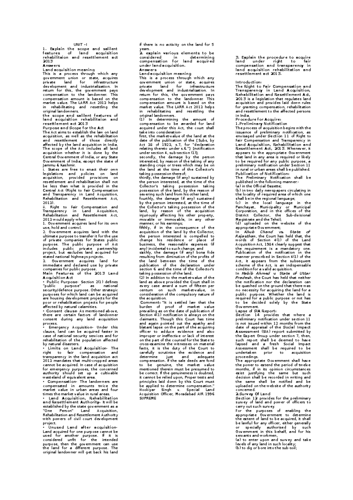 Land law VI sem - UNIT –I Explain the scope and salilent features of ...