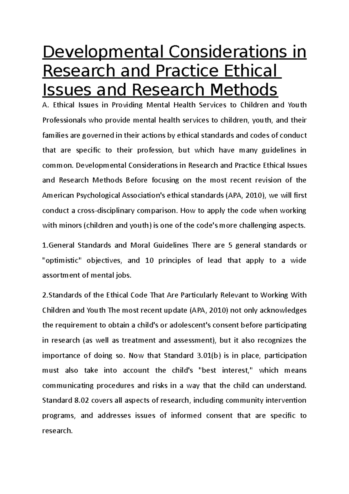 Developmental Considerations in Research and Practice Ethical Issues ...