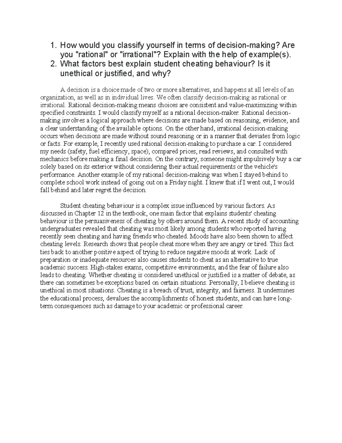 Module 9 Commentary - mod - 1. How would you classify yourself in terms ...