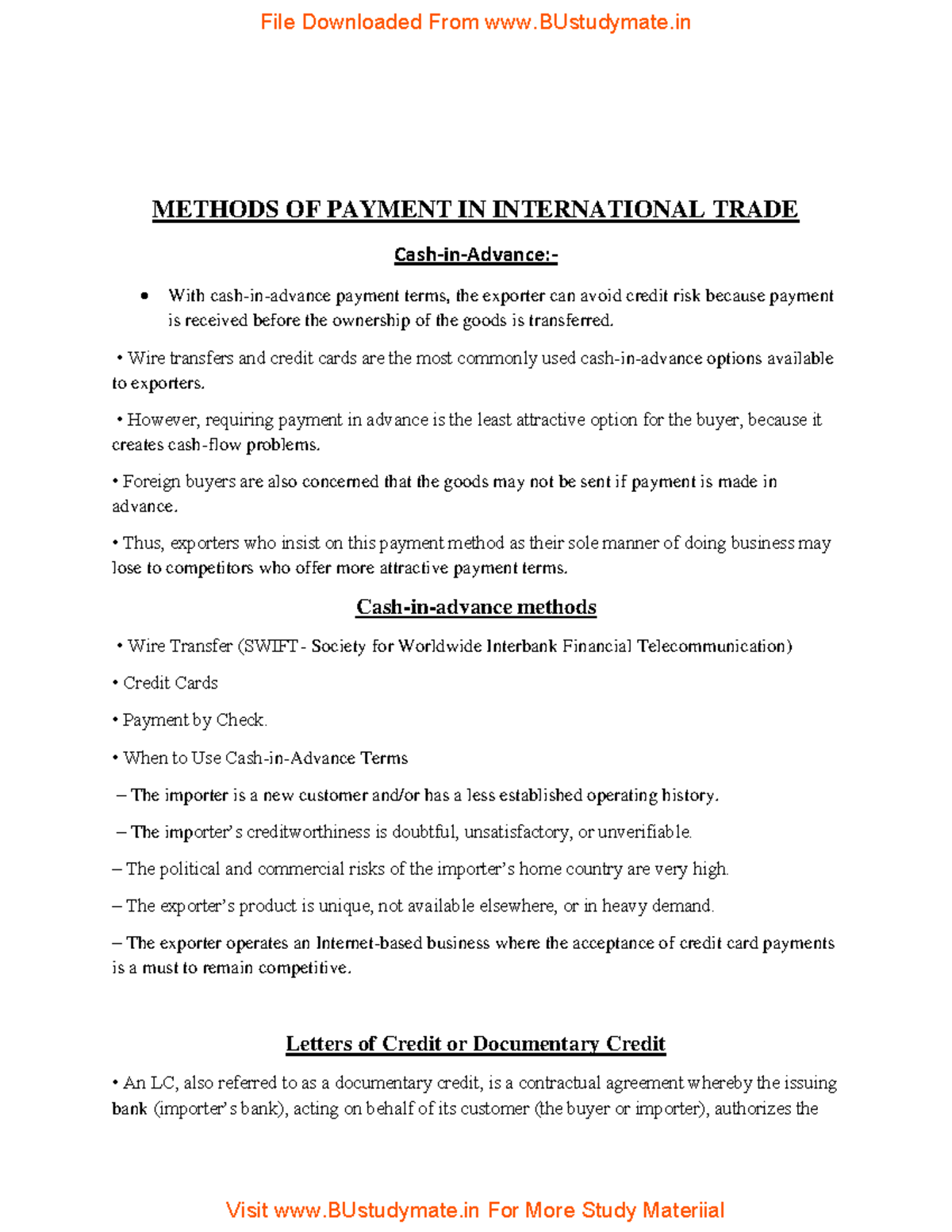 Methods OF Payment IN International Trade-converted - METHODS OF ...