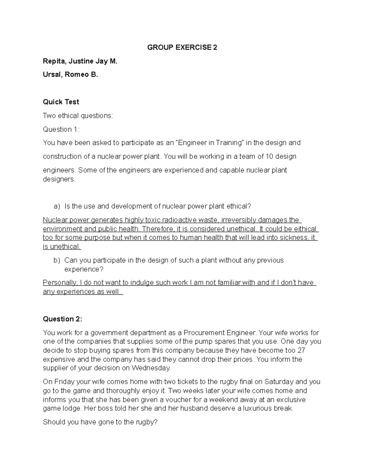 Group Exercise 2 - THESIS SUBJECT - GROUP EXERCISE 2 Repita, Justine ...