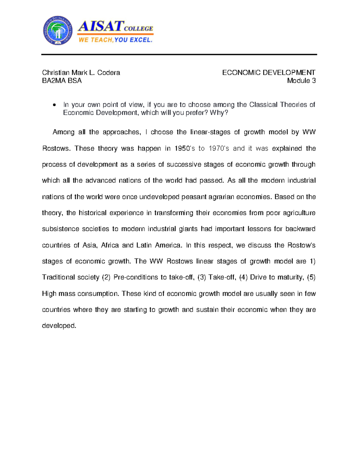ED- Codera- Module 3 - Christian Mark L. Codera BA2MA BSA ECONOMIC ...