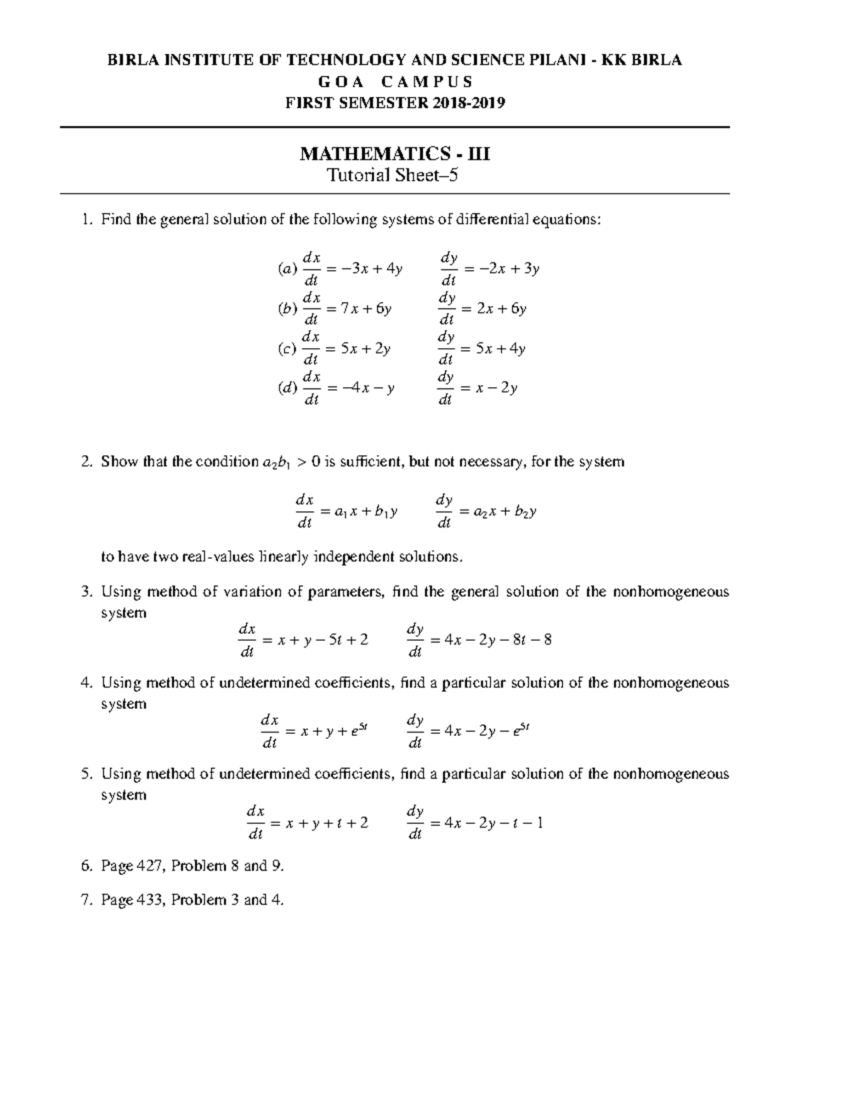 Tutorial-5 -important - Mathematics III - BITS Pilani - Studocu