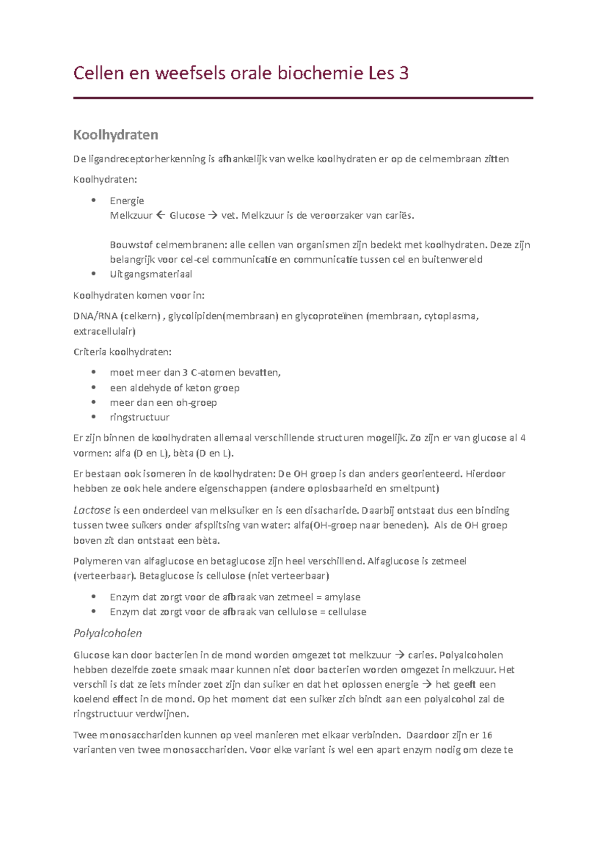 Cellen en weefsels orale biochemie Les 3 - Melkzuur is de veroorzaker ...