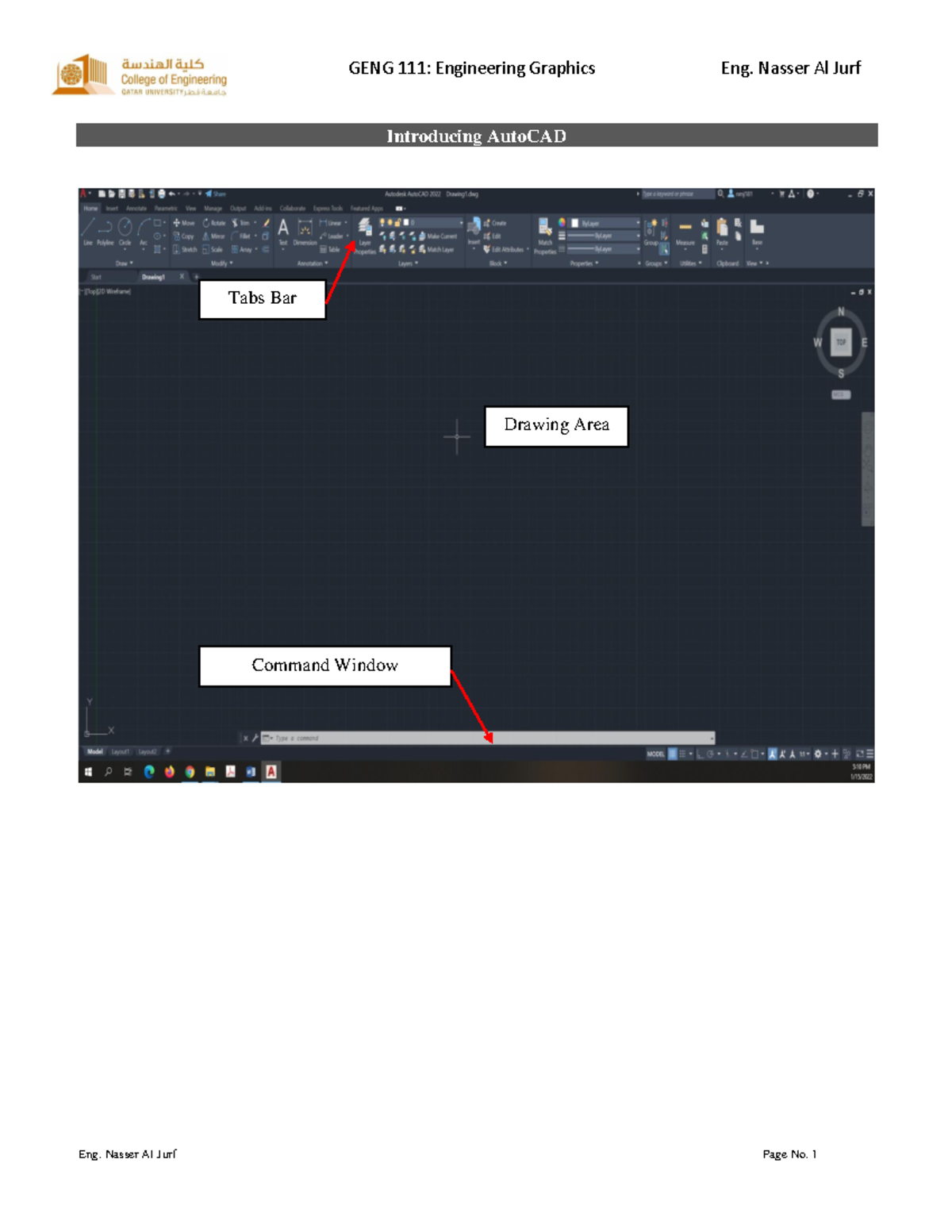 Lab 1 Introducing Auto CAD - Introducing AutoCAD Drawing Area Command ...