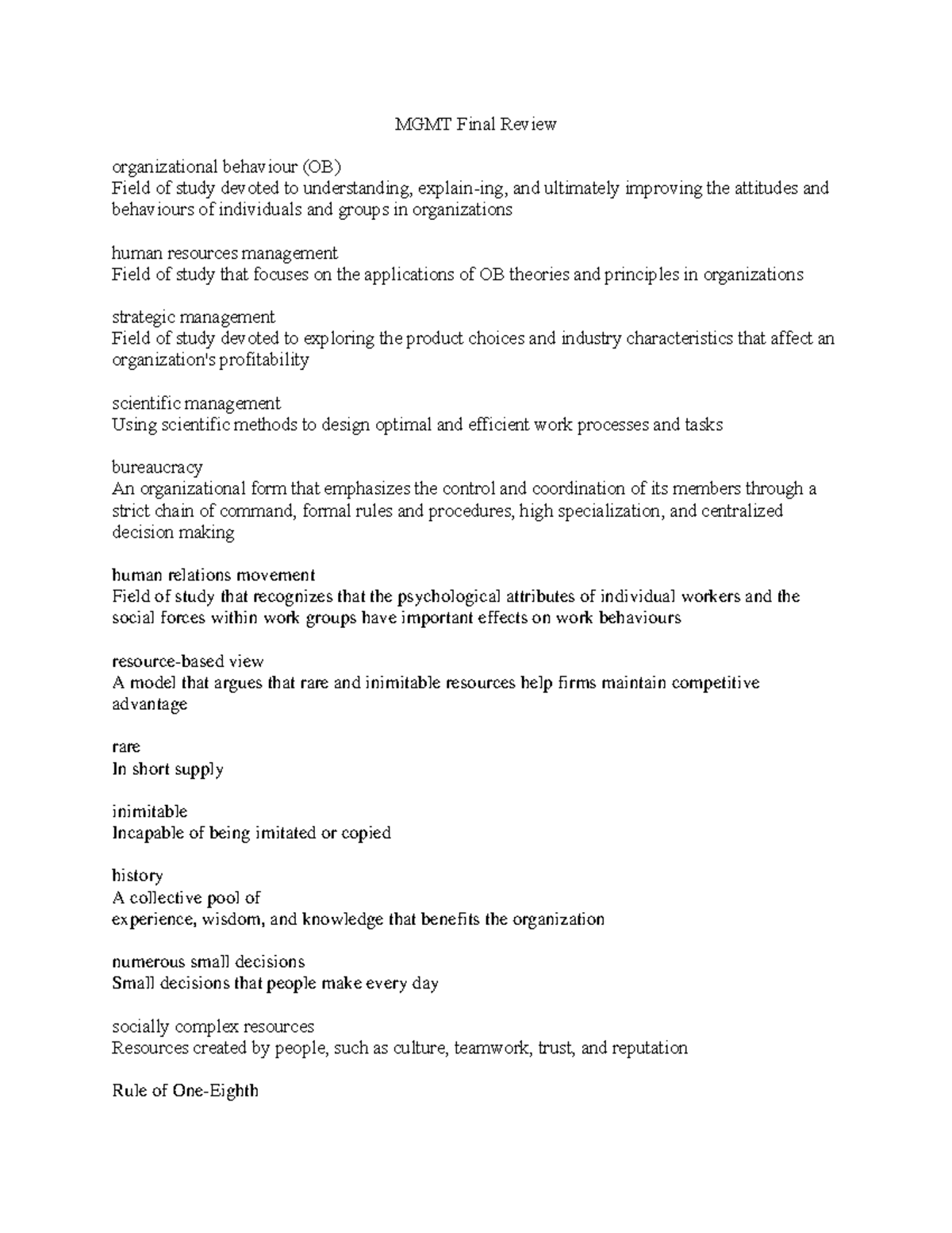 MGMT Key Terms - Summary Managment and Organizational Life - MGMT Final ...