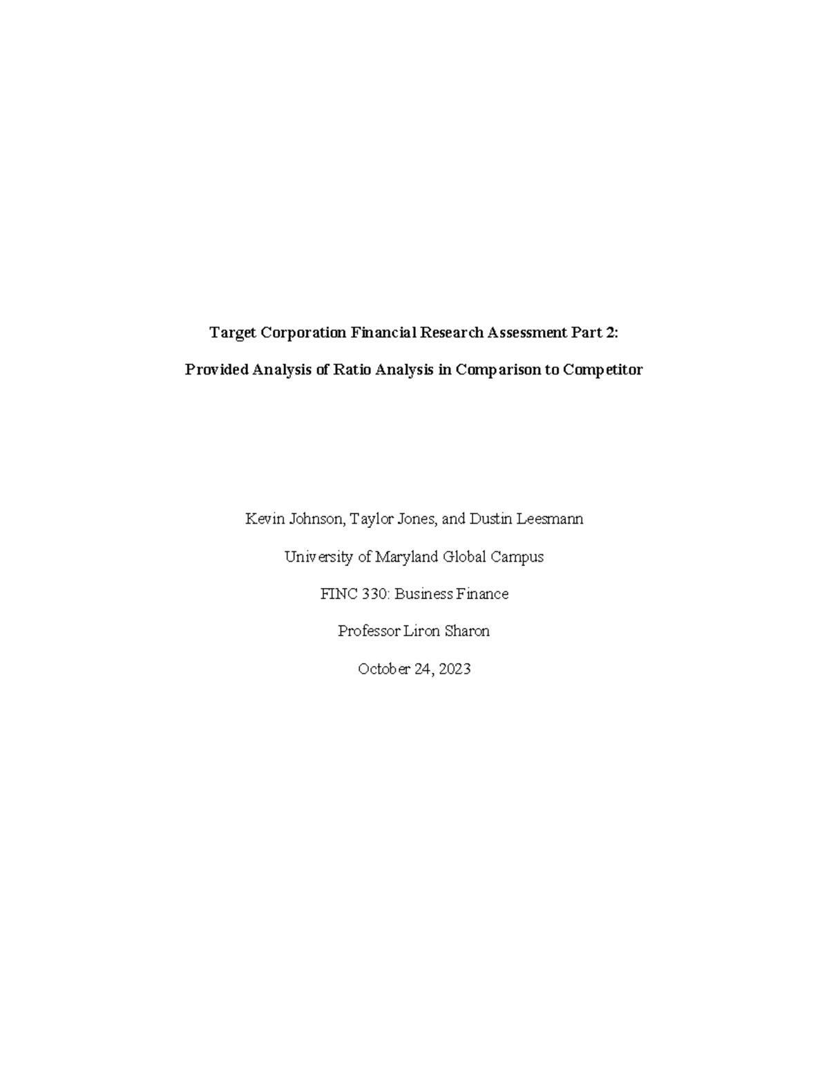 Target Corporation Research Project Part 2 - Target Corporation Financial Research Assessment ...