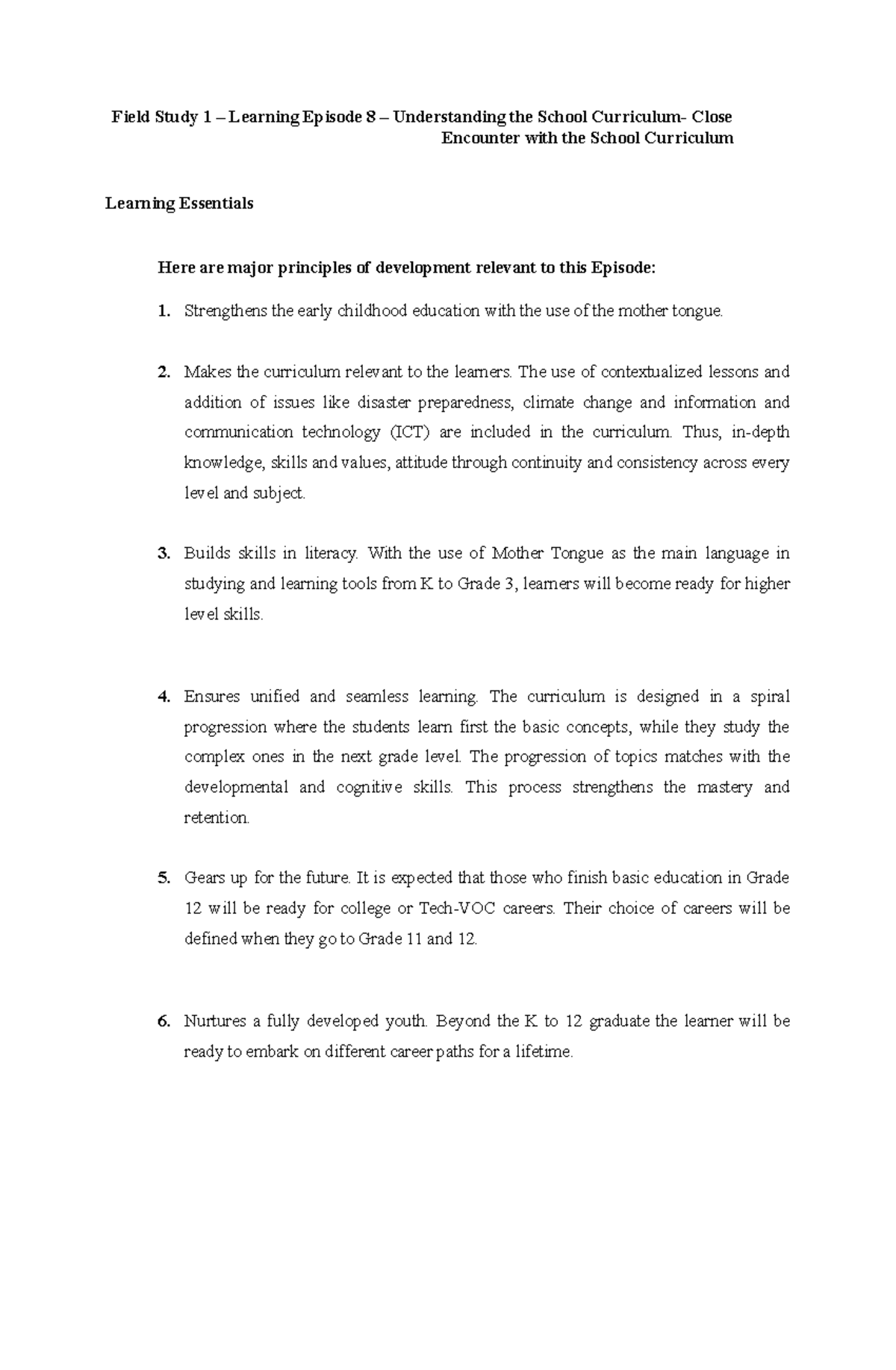 FS-1-Learning Episode-8-Activity-8 - Field Study 1 – Learning Episode 8 ...