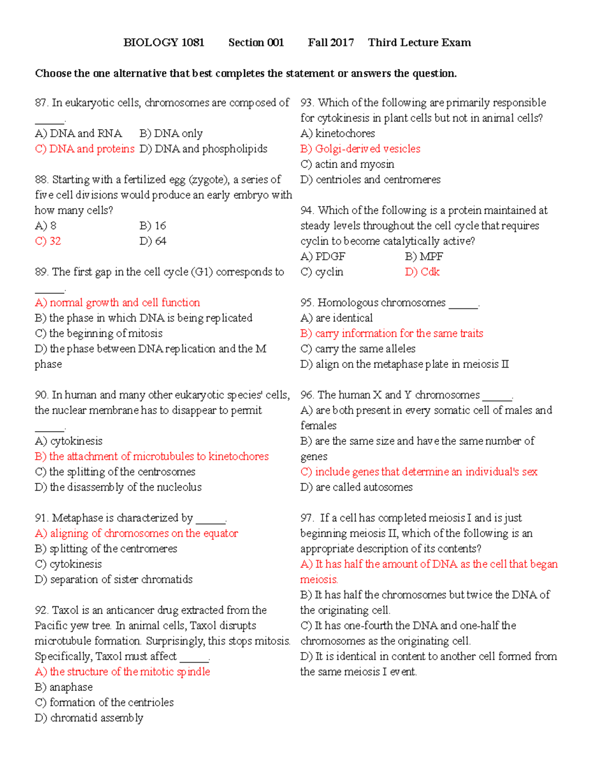 Bio Mock Exam 3 pt.2 AK - kinkle mock exam - BIOLOGY 1081 Section 001 ...