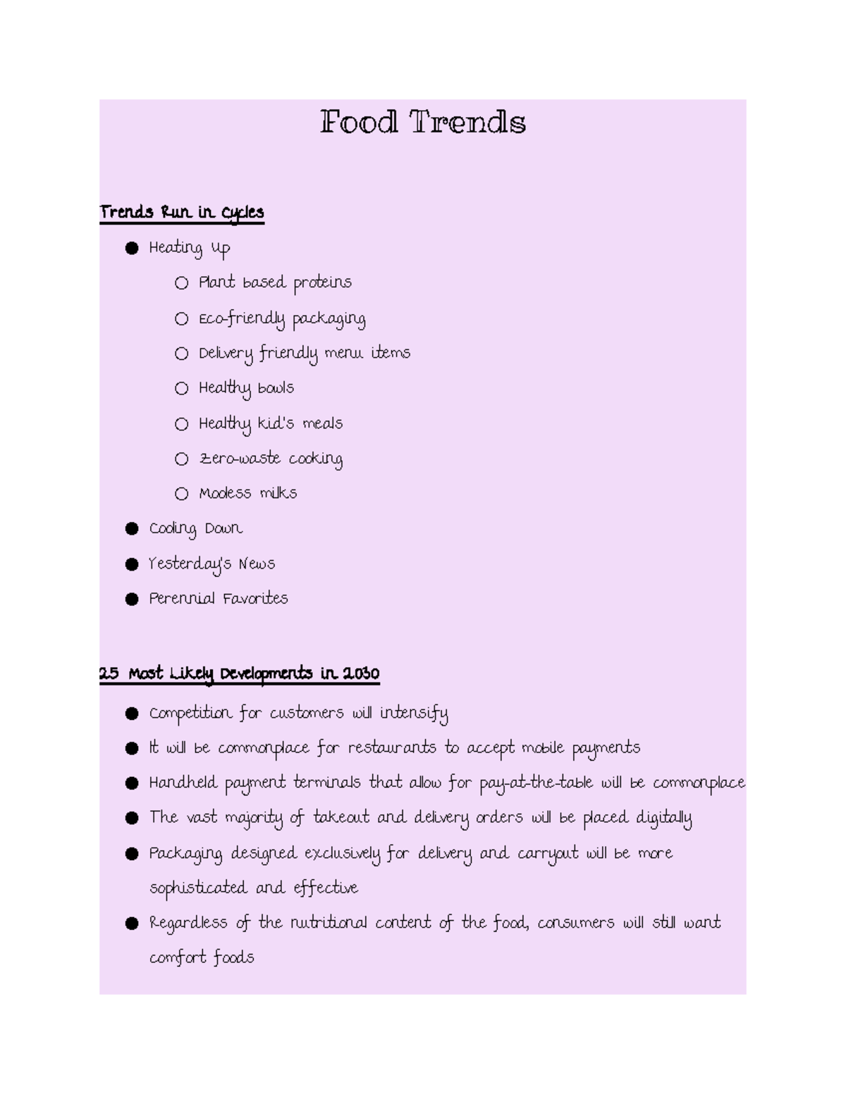 Food Trends - Lecture Notes - Trends Run in Cycles Heating Up Plant ...