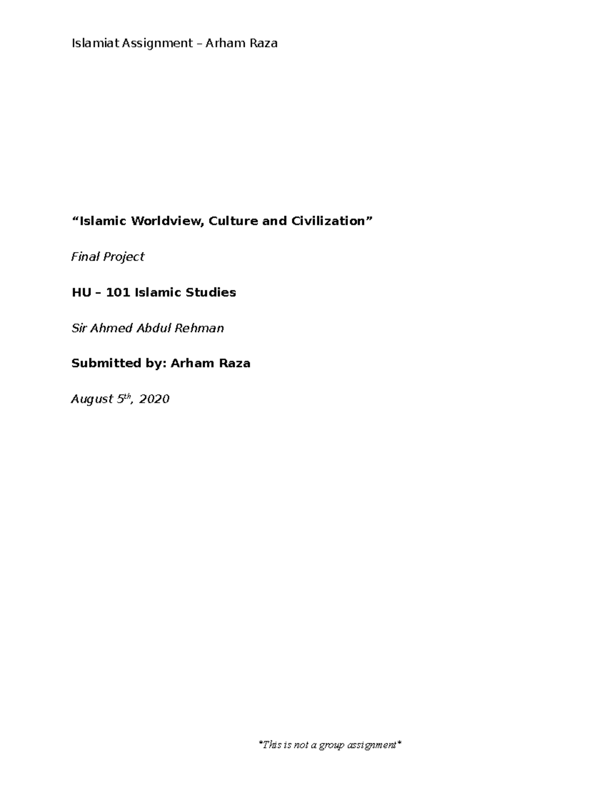 Islamiat Assignment that will help you get that D - “Islamic Worldview ...