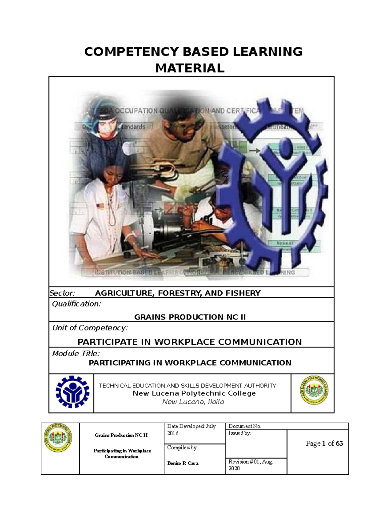 Basic 1 CBLM Participate in Workplace Comm - COMPETENCY BASED LEARNING MATERIAL Sector ...