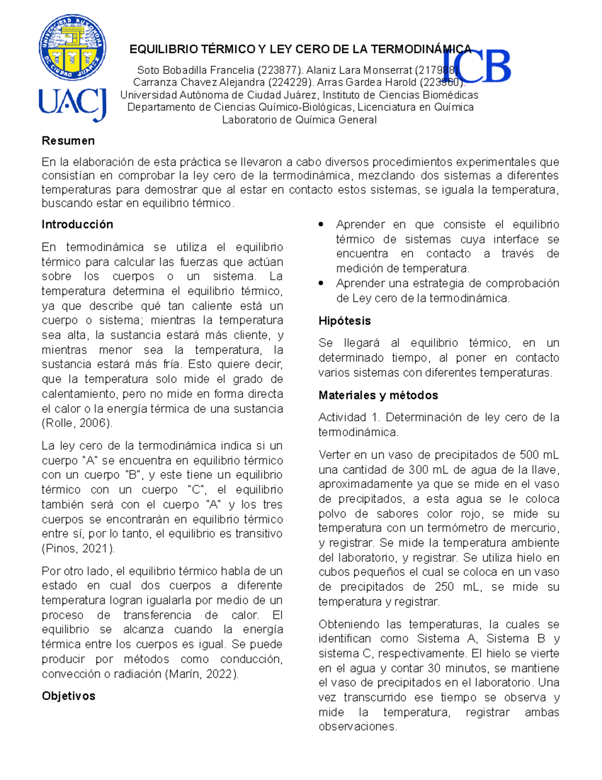 Equilibrio Térmico Y LEY CERO DE LA Termodinámica - EQUILIBRIO TÉRMICO ...