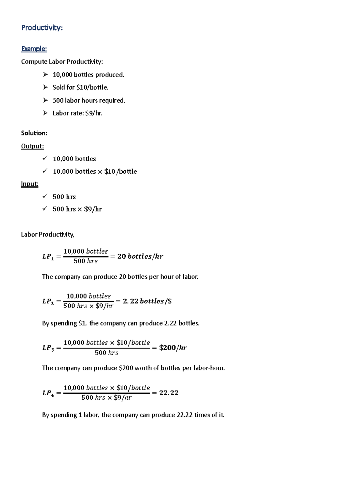 2. Productivity - Productivity: Example: Compute Labor Productivity ...