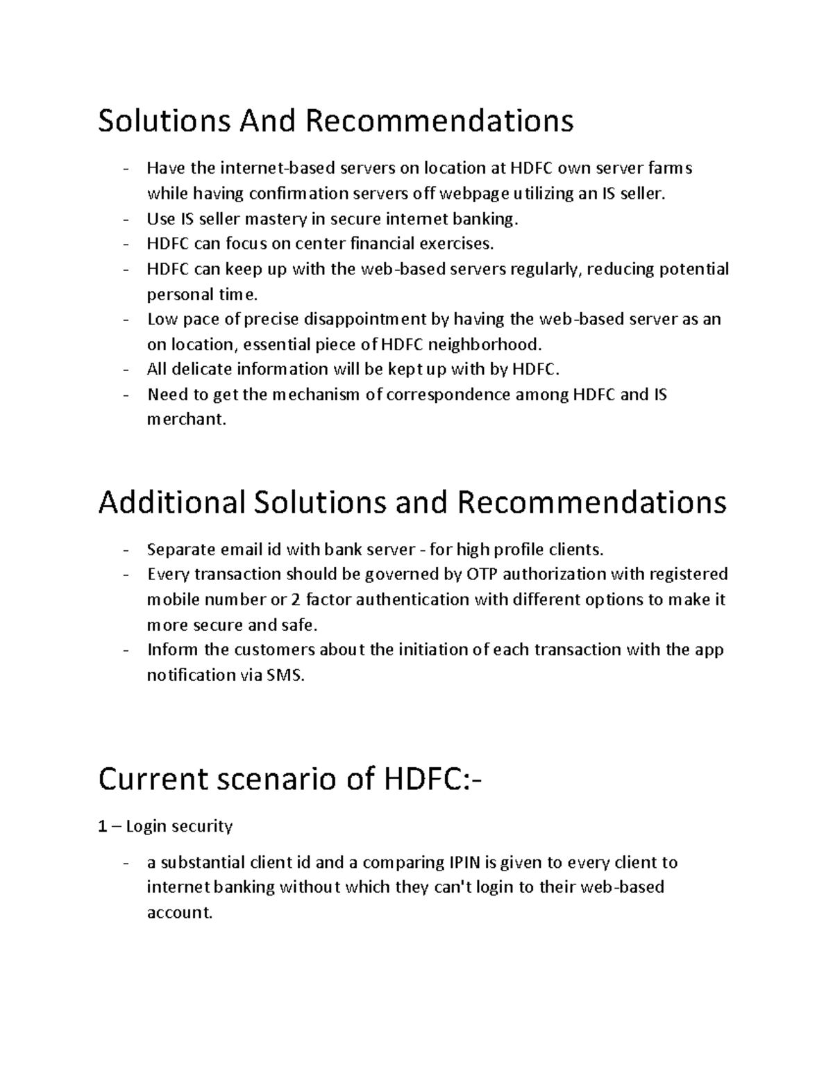 HDFC case study with the problems , solutions. - Solutions And ...