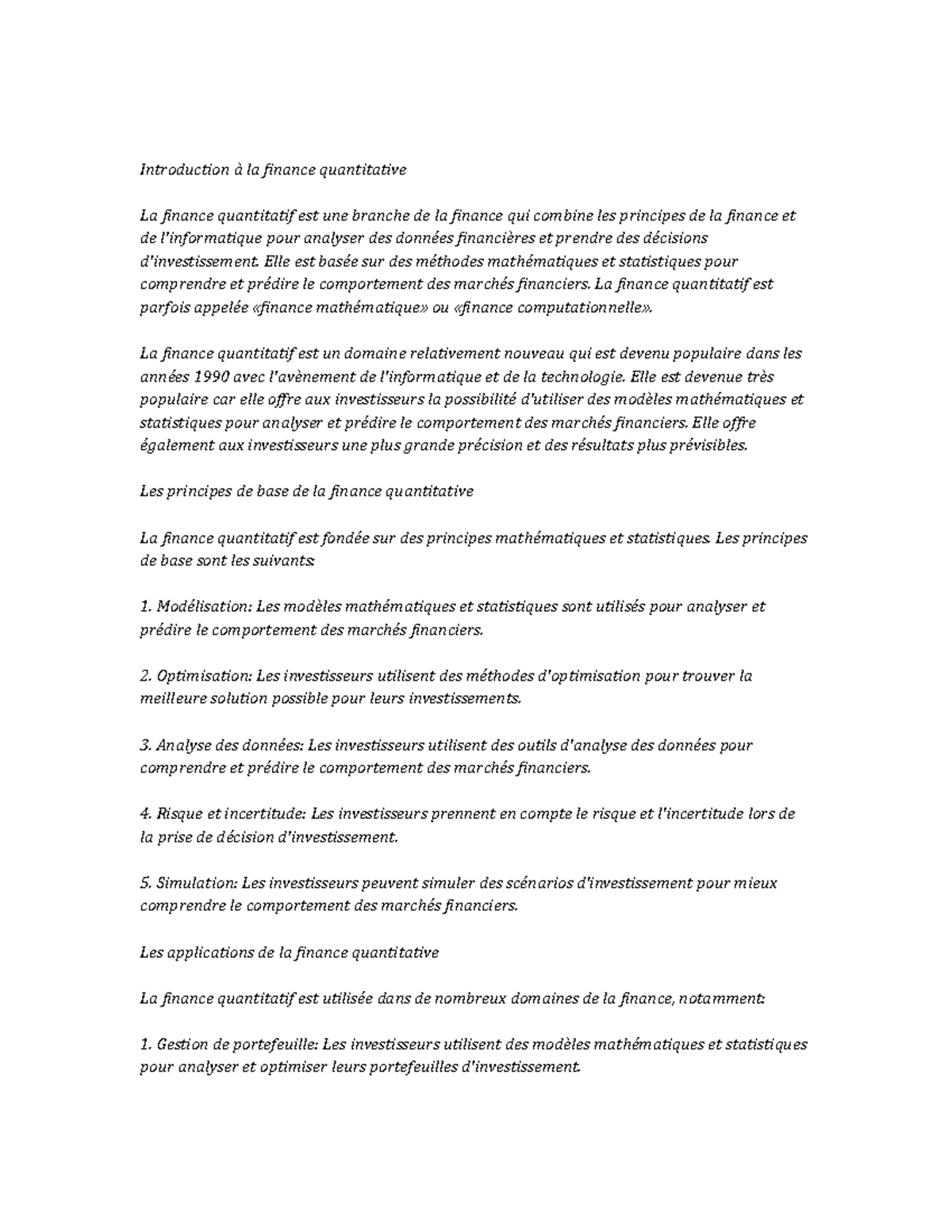 Quantitative Finance note study - Introduction à la finance ...