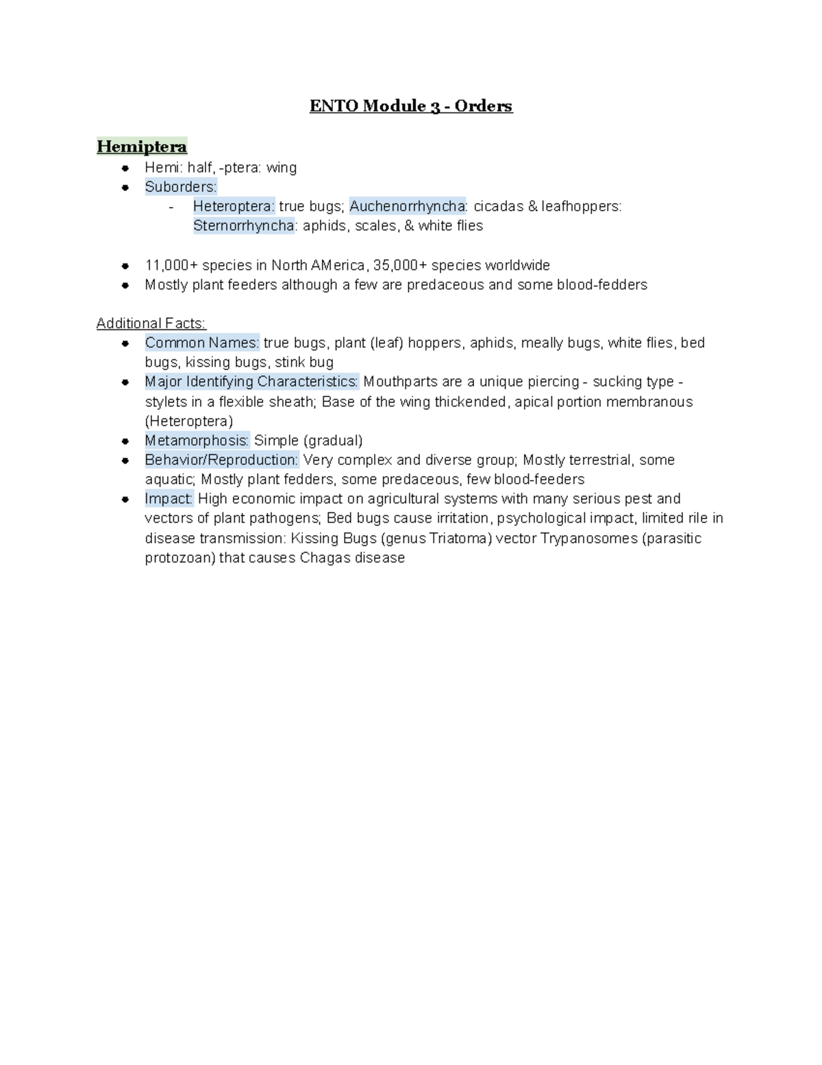 ENTO Module 3 - Orders - ENTO Module 3 - Orders Hemiptera Hemi: half ...