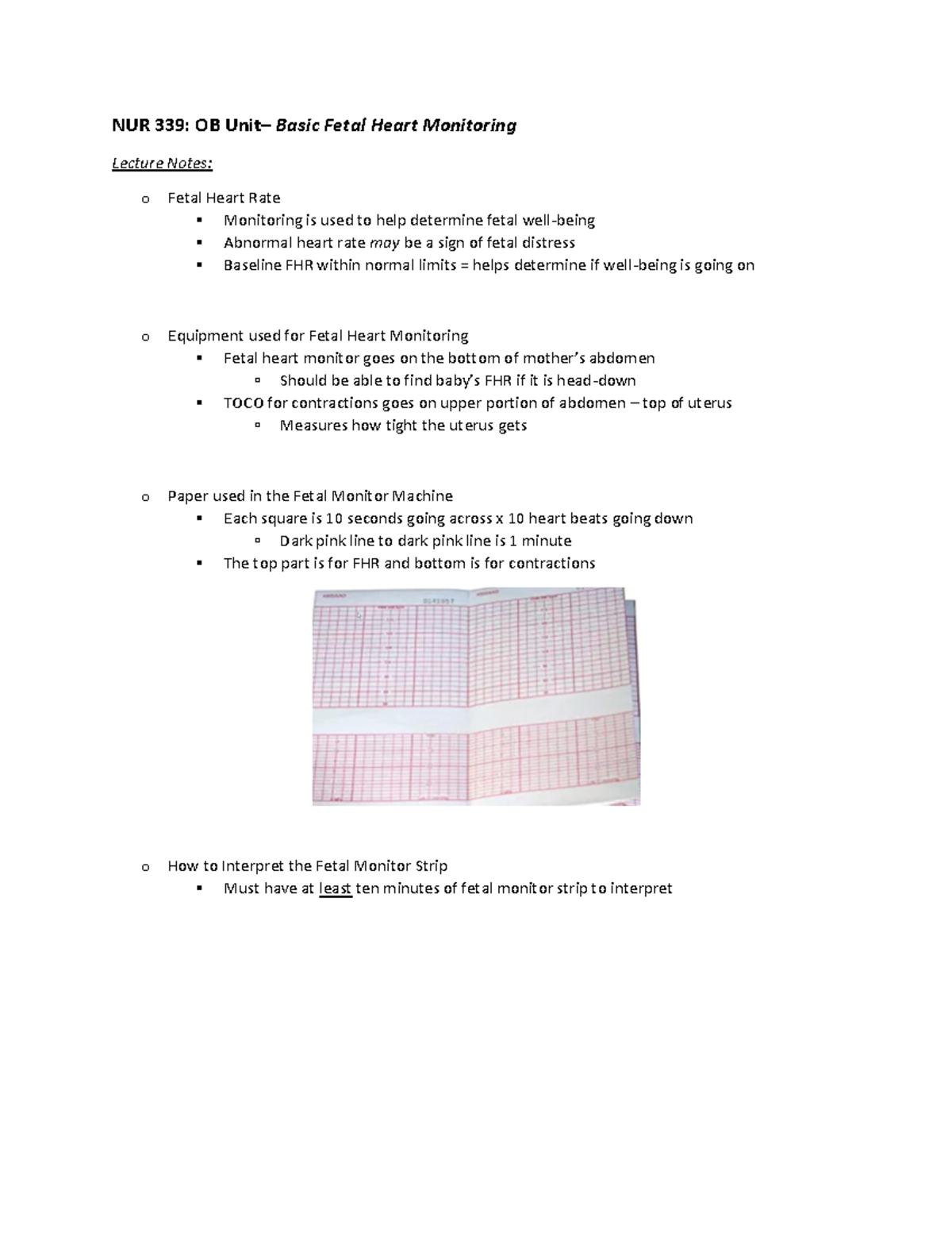 NUR 339 Lecture 22 (Fetal Heart Monitoring) - NUR 339: OB Unit– Basic ...