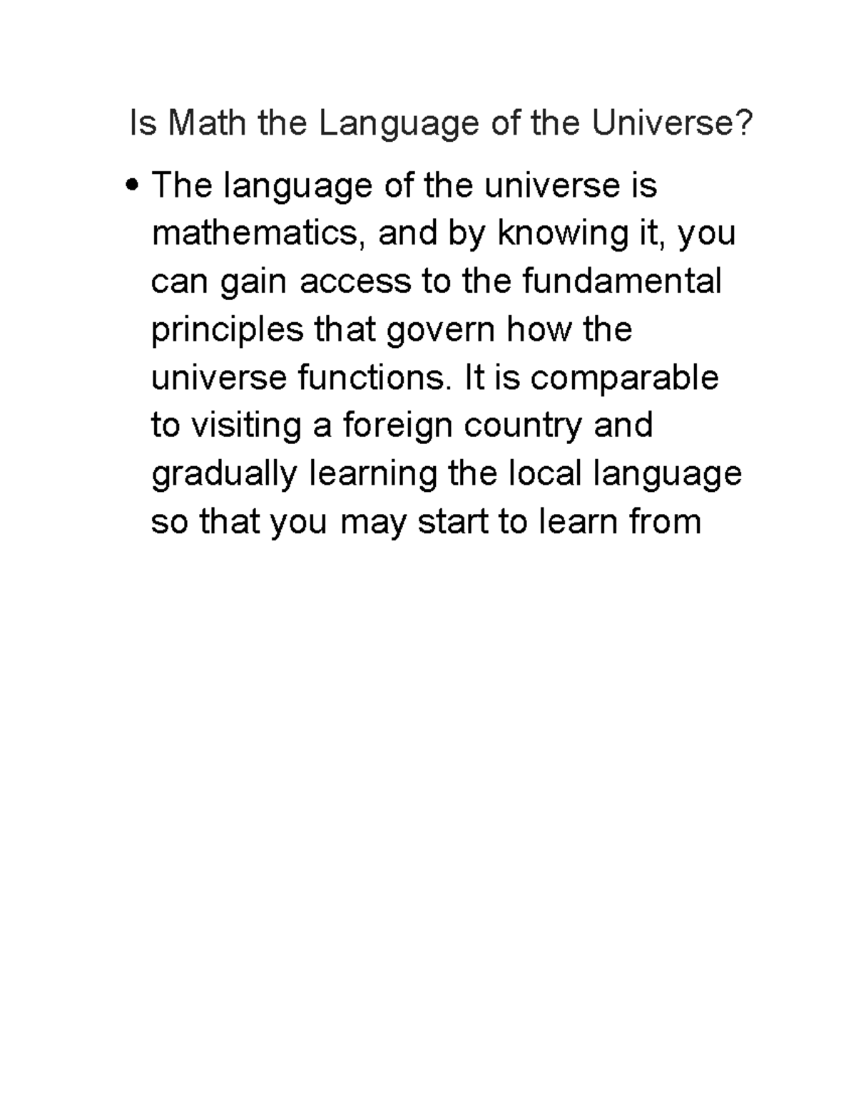 Is Math the Language of the Universe - It is comparable to visiting a ...