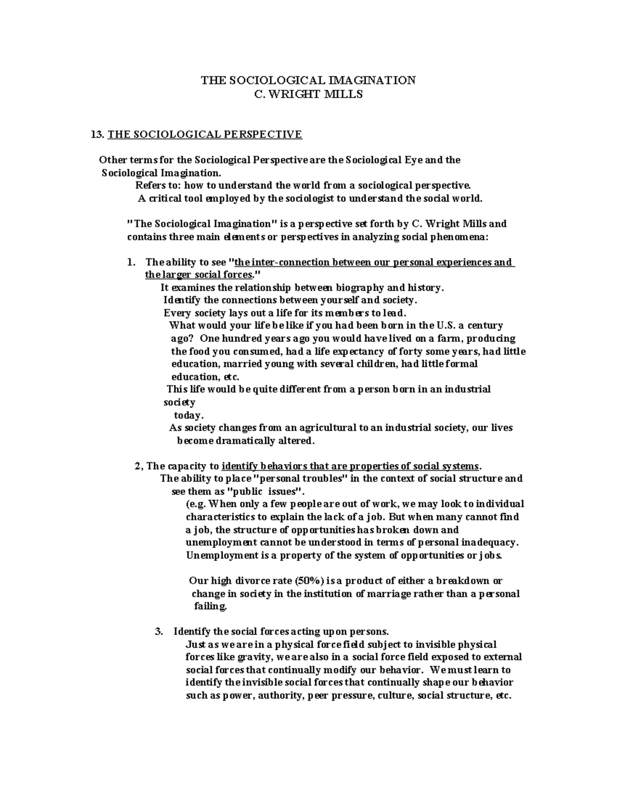 4 4260 the sociological imagination - THE SOCIOLOGICAL IMAGINATION C ...