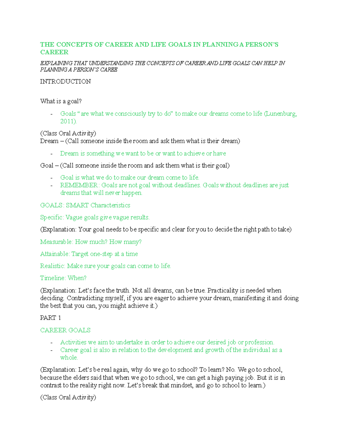 THE Concepts OF Career AND LIFE Goals IN Planning A Person - THE ...