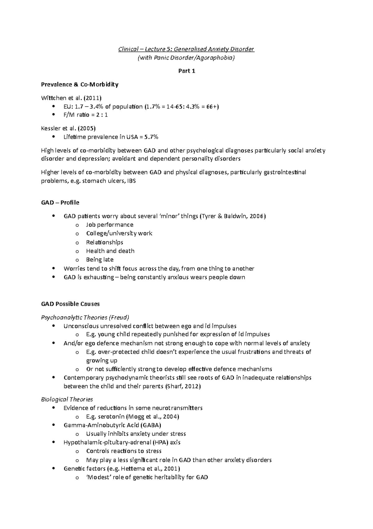 Clin 5 generalised anxiety disorder - Clinical – Lecture 5: Generalised ...