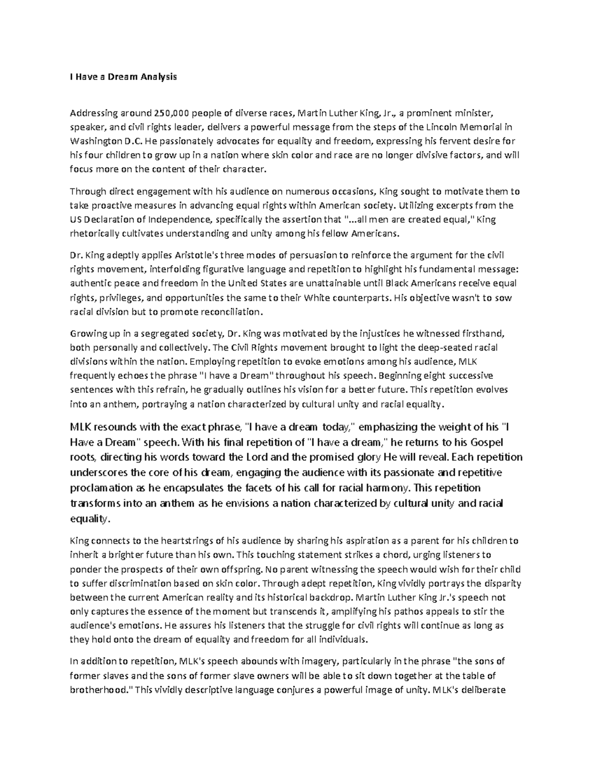 I have a dream analysis 2 - I Have a Dream Analysis Addressing around ...