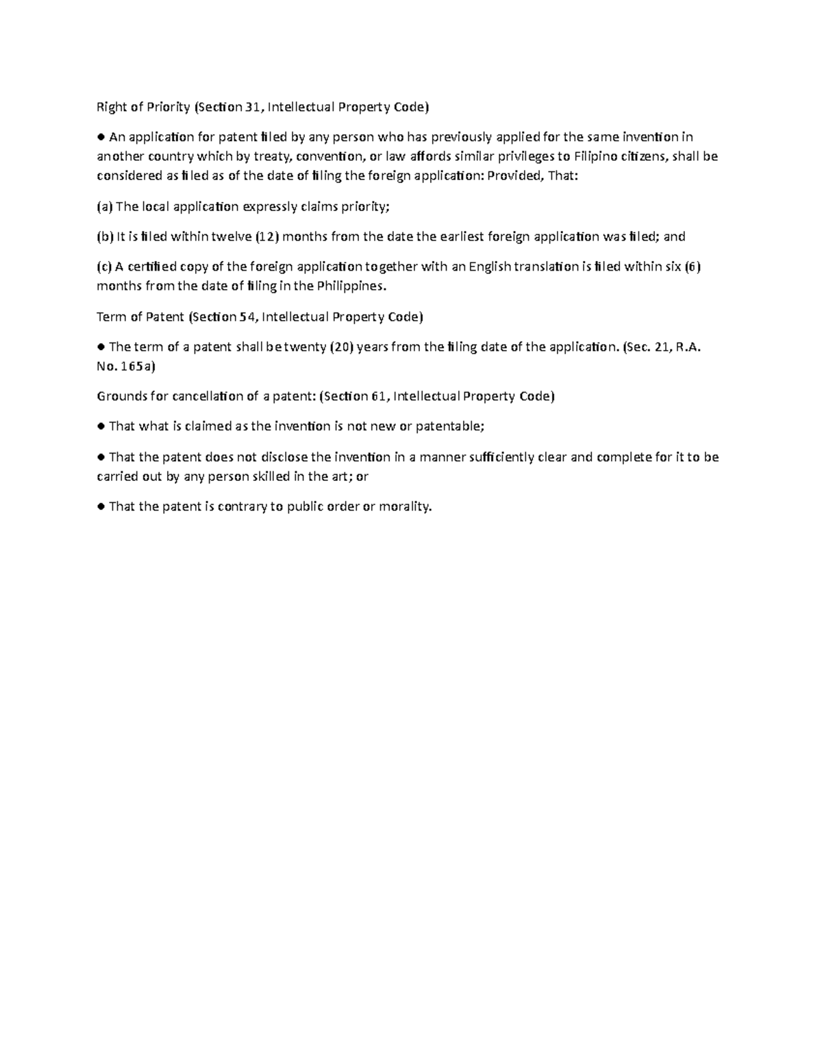Art sec31,54,61 - Lecture notes 1 - Right of Priority (Section 31 ...