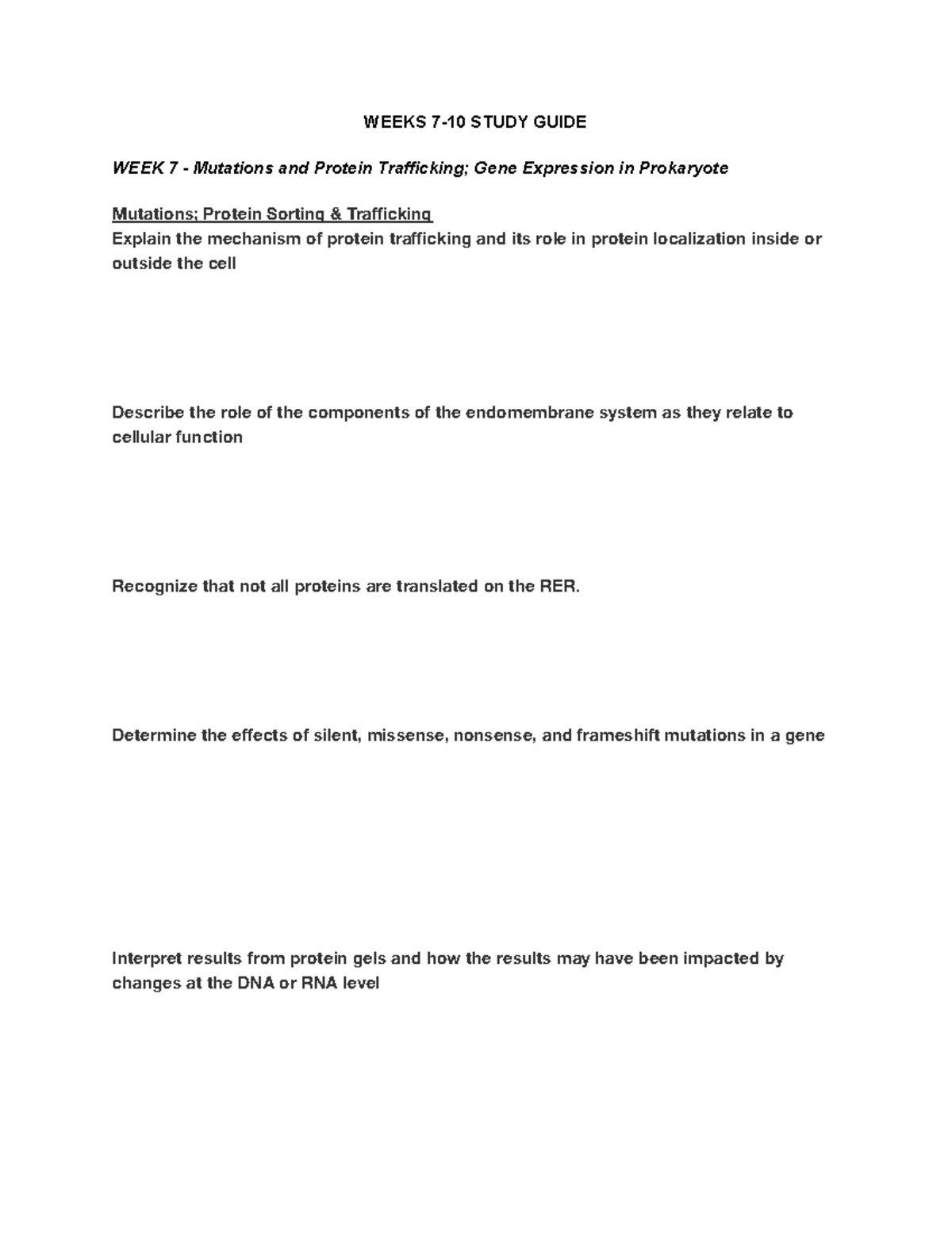 WEEKS 7-10 LEARNING GOALS STUDY GUIDE - WEEKS 7-10 STUDY GUIDE WEEK 7 ...