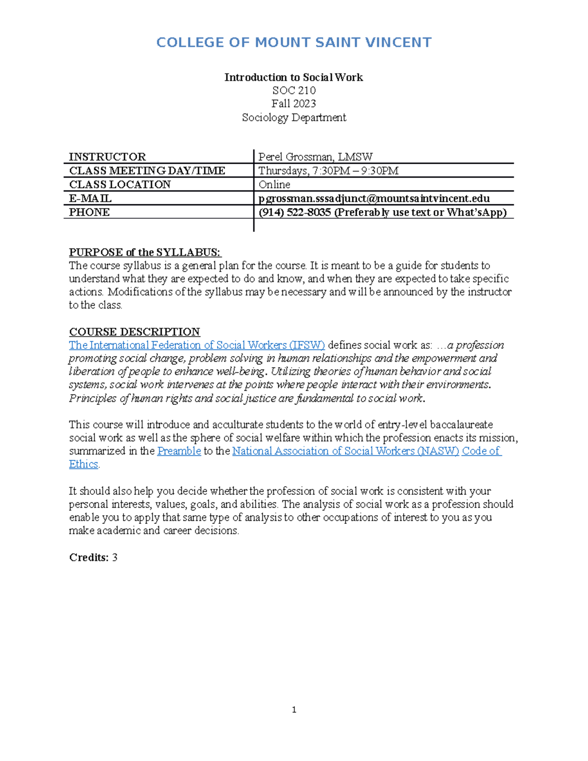 Syllabus - Intro to Social Work 2023 - Introduction to Social Work SOC ...