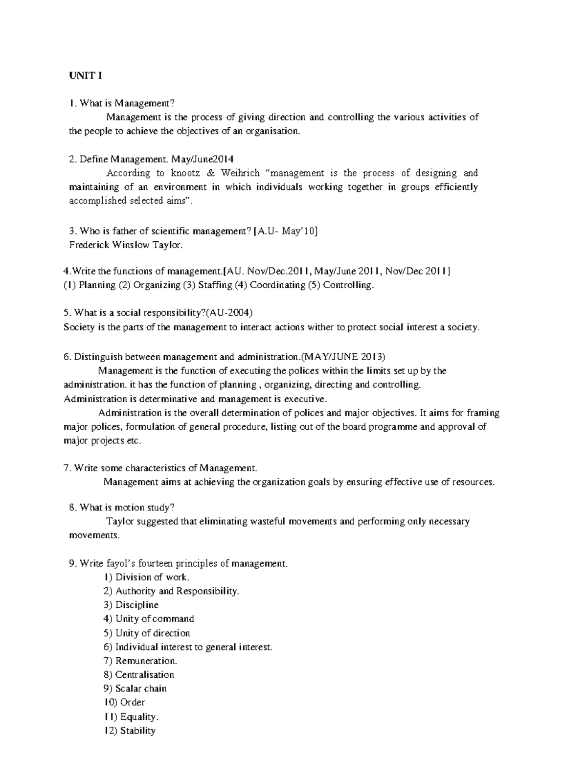 POM 2 Marke 16Marks - Previous year question papers - Warning: TT: undefined function: 32 UNIT I ...
