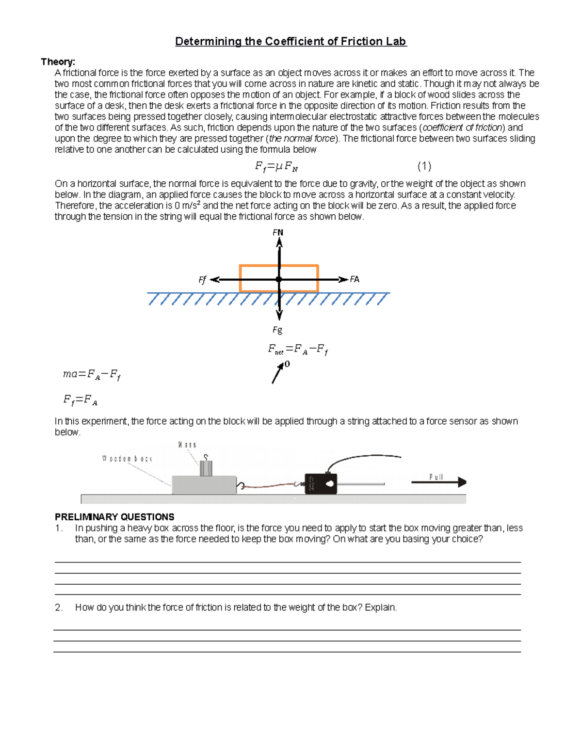 Determining the Coefficient of Friction - Vernier - Determining the ...