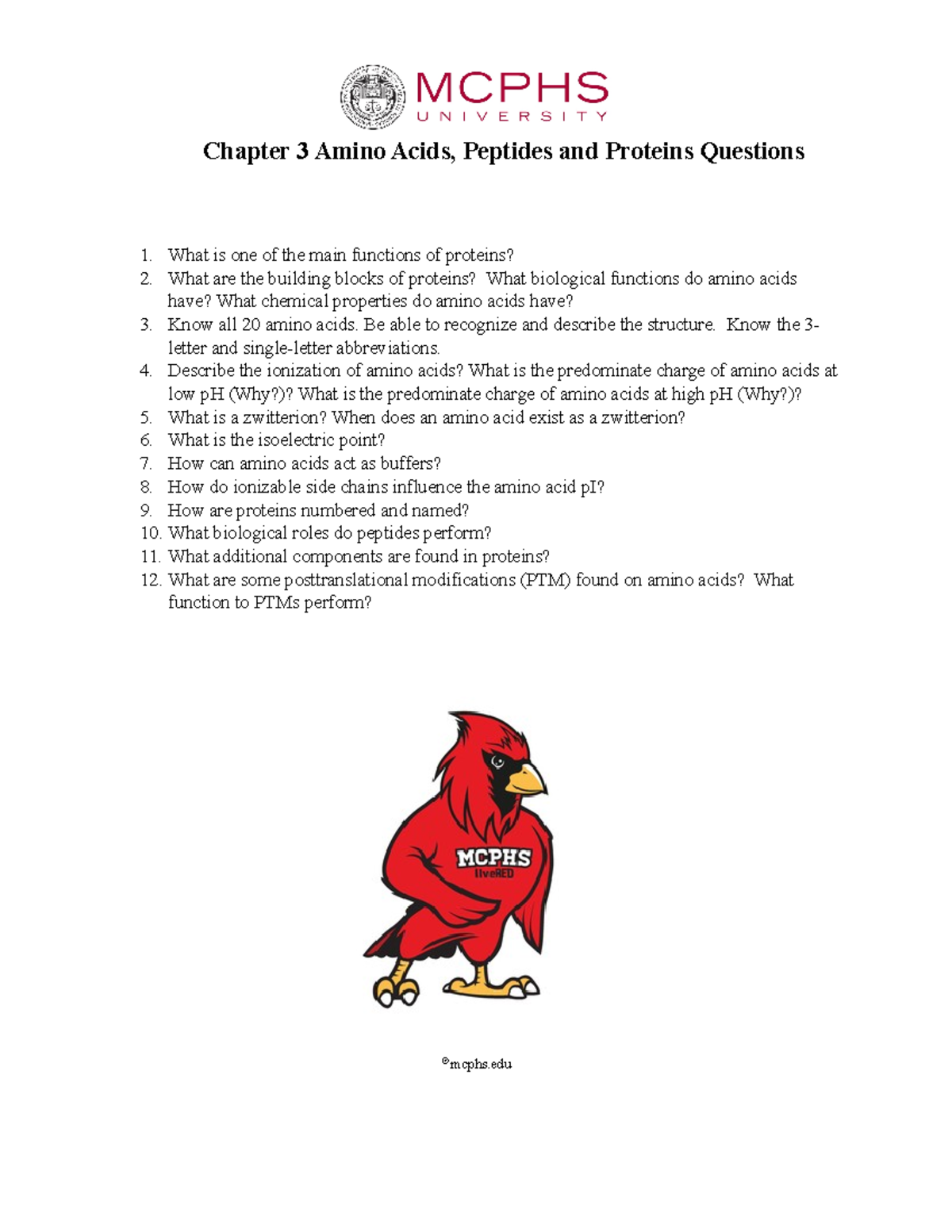 Chapter 3 Amino Acids, Peptides and Proteins Questions - Chapter 3 ...