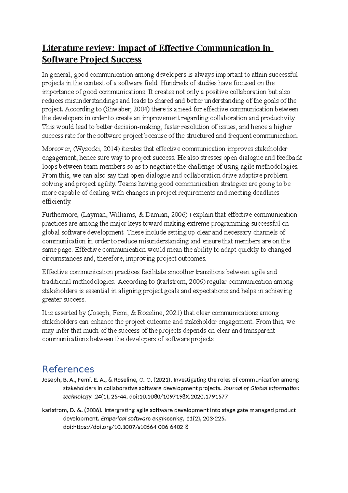 Literature review- Impact of Effective Communication on Software ...