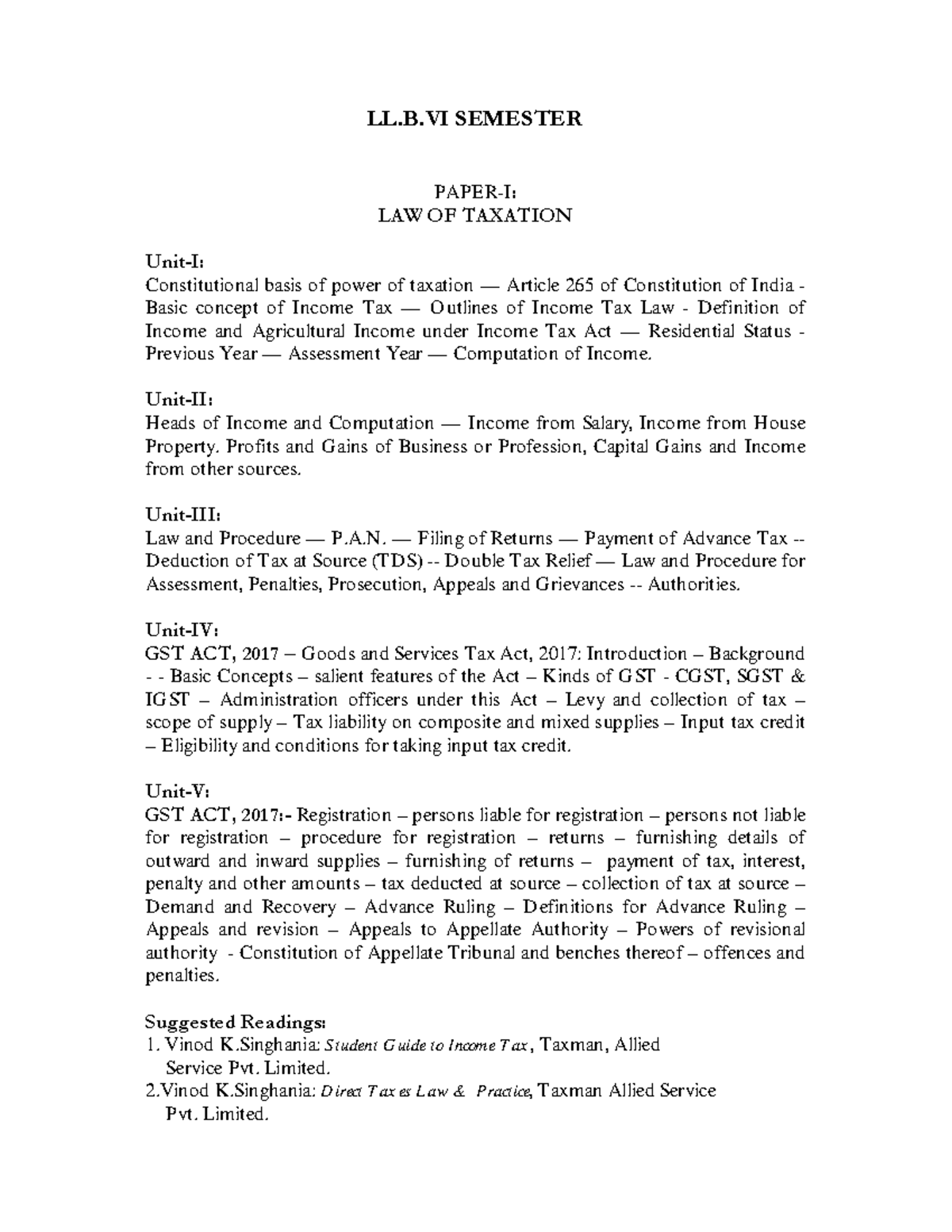 6th Semester syllabus LLB 3 YDC syllabus - LL.B SEMESTER PAPE R-I : LAW ...