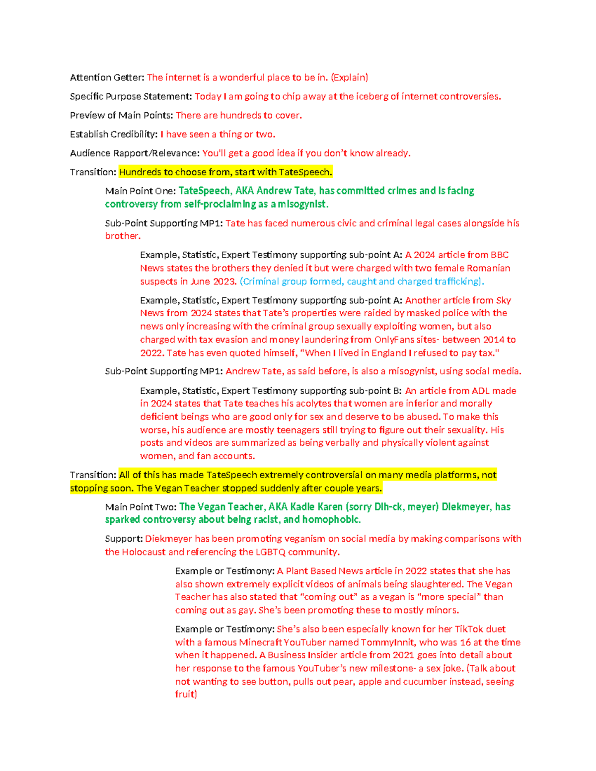 Infomative Speech Speaking Notes (Internet Controversies) - Attention ...