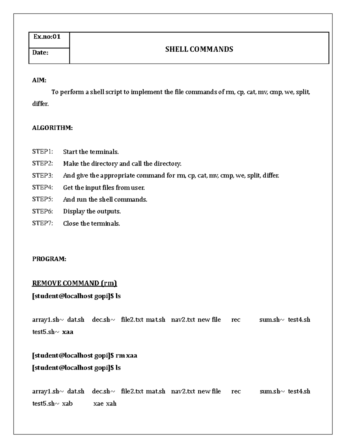 Shell Excercise Ex 01 Date SHELL COMMANDS AIM To Perform A Shell shell-excercise-ex-01-date-shell-commands-aim-to-perform-a-shell