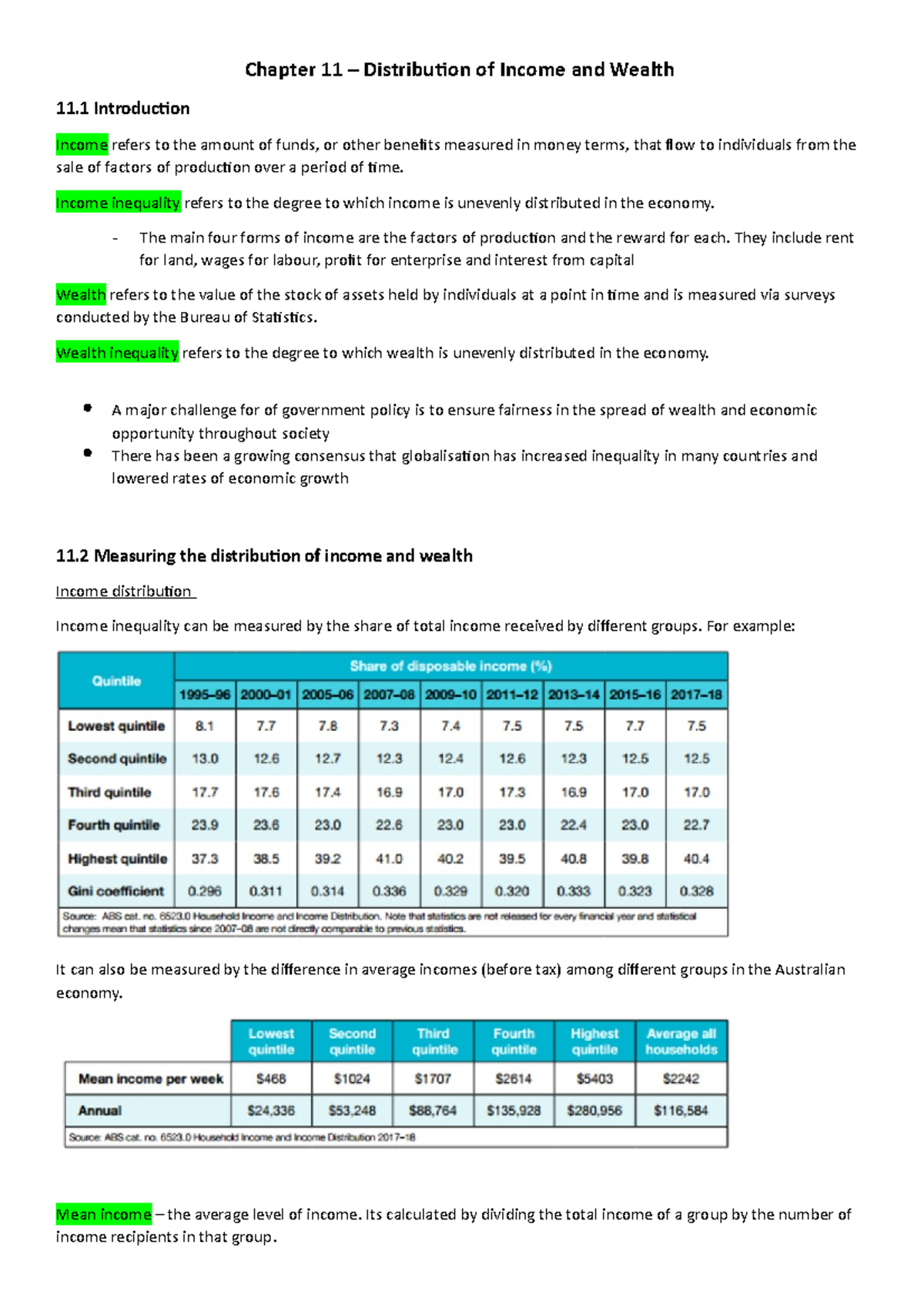 Chapter 11 - Distribution of Income and Wealth - Chapter 11 ...