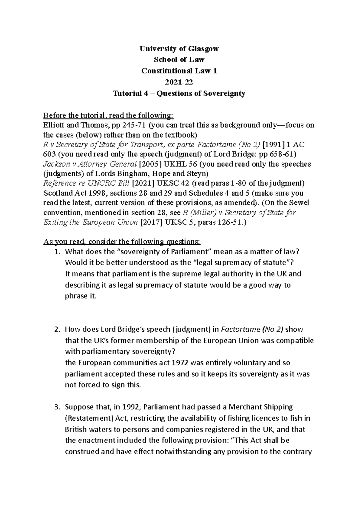 Con Law 1 Tutorial 4 - University of Glasgow School of Law ...