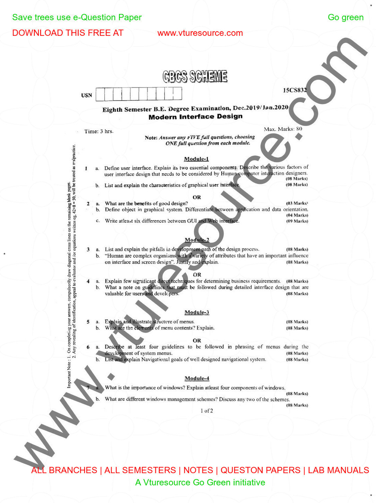 Jan-2020 - Question paper - 7th sem CSE NOTES - Studocu