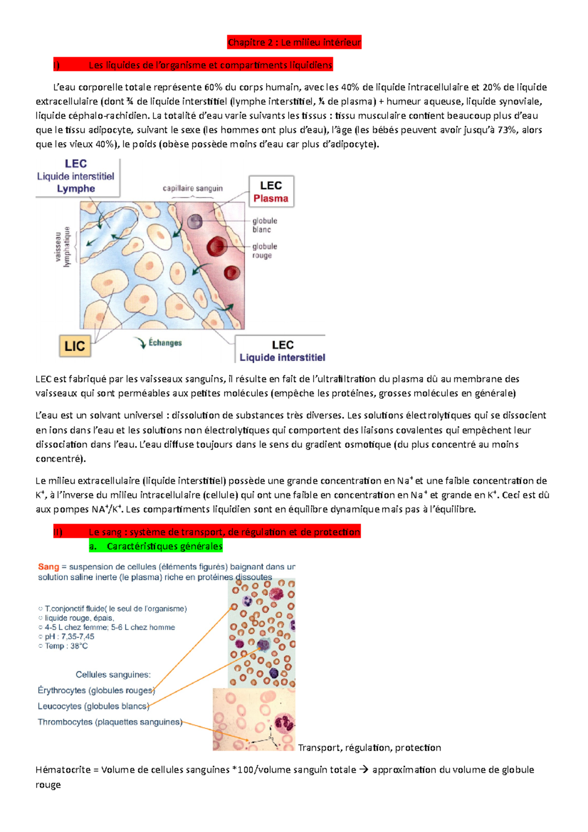 Chapitre 2 le système lymphtique - Chapitre 2 : Le milieu intérieur I ...