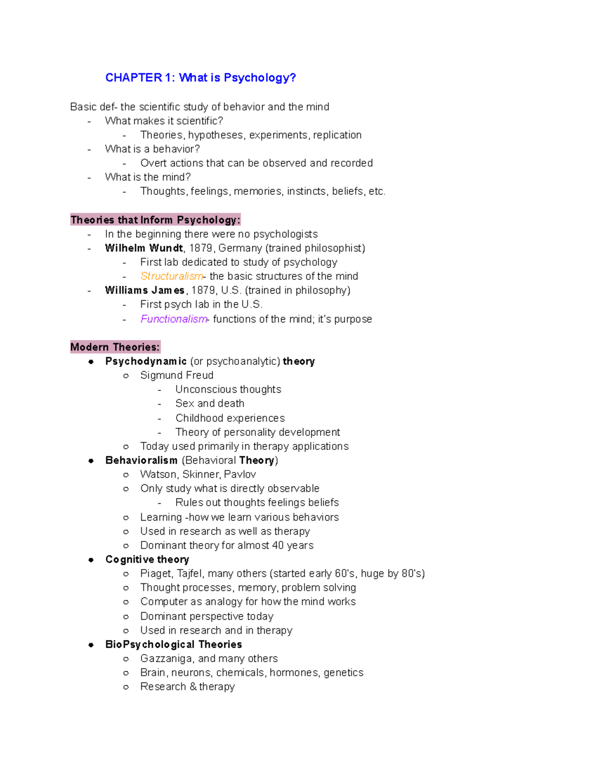 Psych 1-3 - CHAPTER 1: What is Psychology? Basic def- the scientific ...