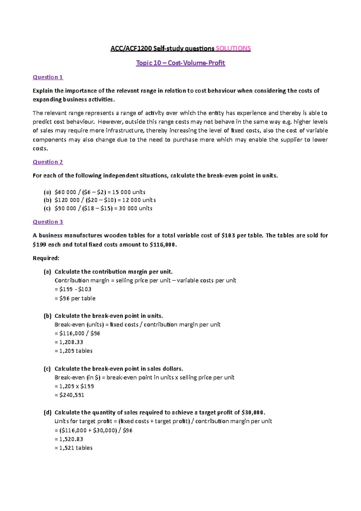 ACC ACF1200 Topic 10 Solutions to Questions for self-study - ACC ...