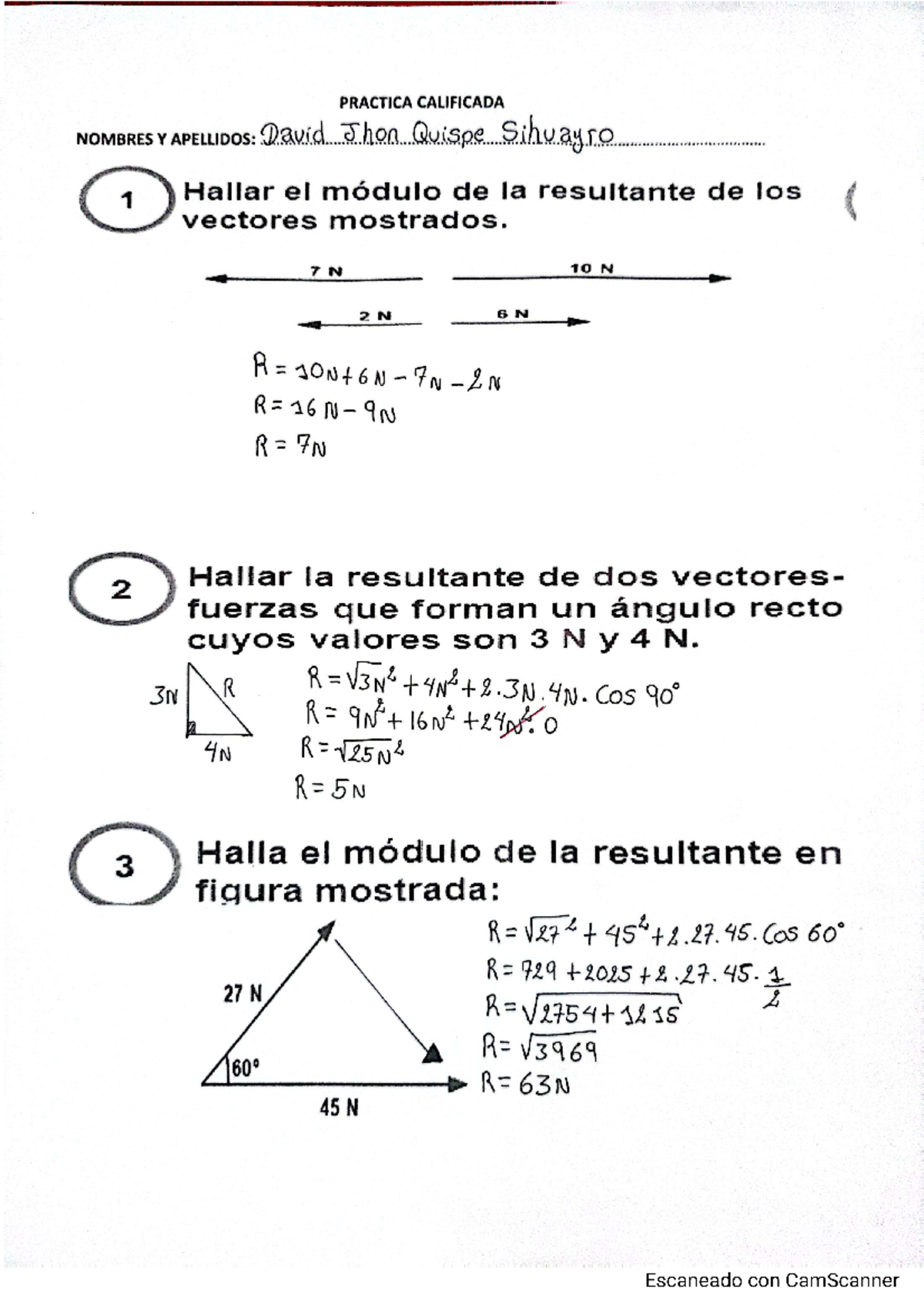 Practica calificada David Jhon Quispe sihuayro - Fisica y Quimica - Studocu