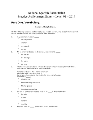 Spanish 1 - Practice test - ASSESSMENT & DIAGNOSTIC TEST - SPANISH ...