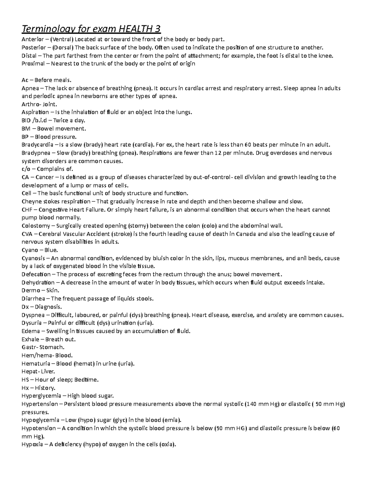 Terminology for exam - Posterior – (Dorsal) The back surface of the ...