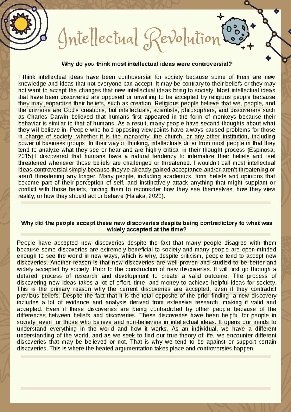 STAS111 Intellectual Revolution - Why do you think most intellectual ...